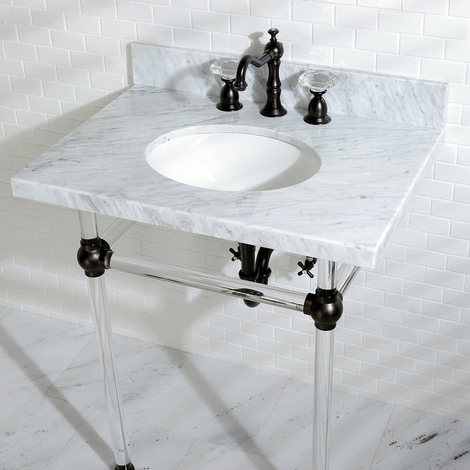 The Bathroom Console Vanity with Oil Rubbed Bronze Adds Sleek Styling ...